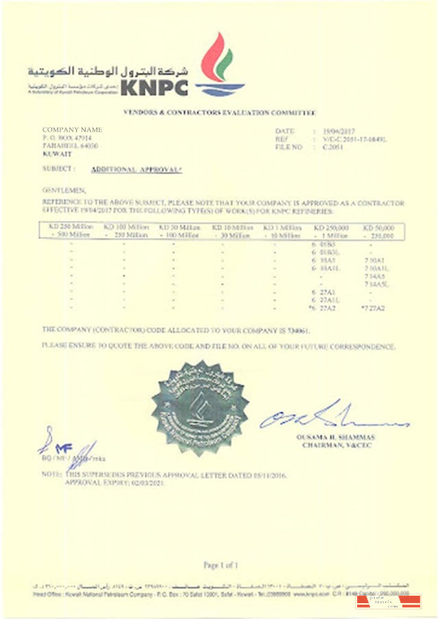 Kuwait Certificate of Registration