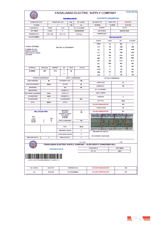 PAKISTAN FAISALABAD business utility bill Word and PDF template PSD ...