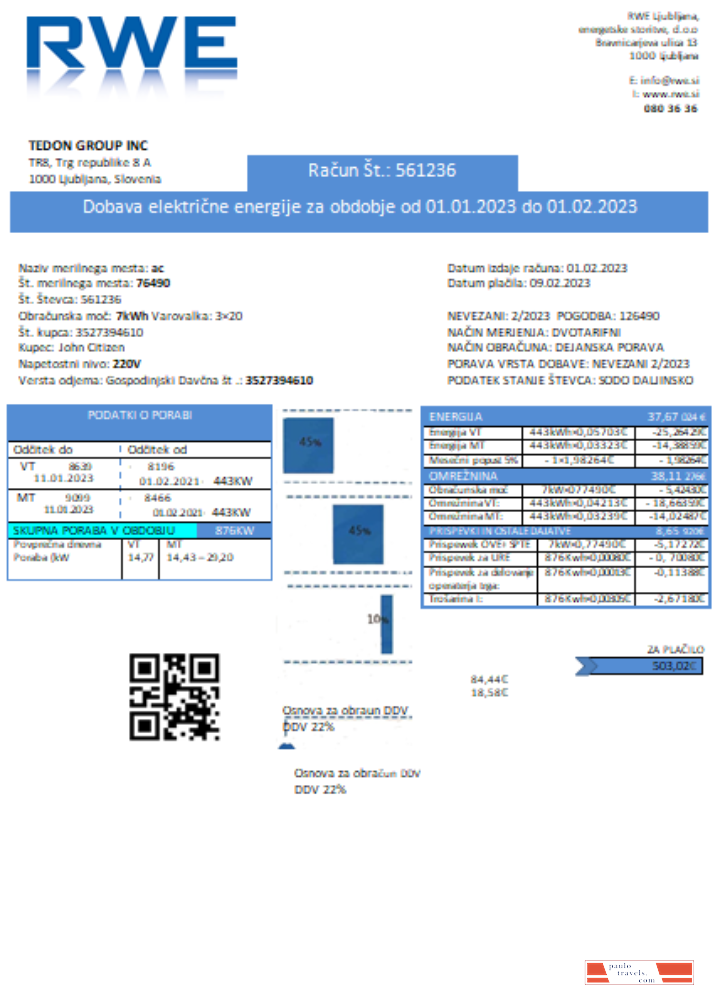 RWE electricity proof of address utility business bill, SCR PSD template