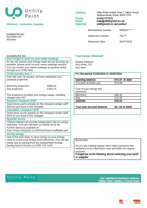 United Kingdom Utility Point business utility bill template in Word and ...
