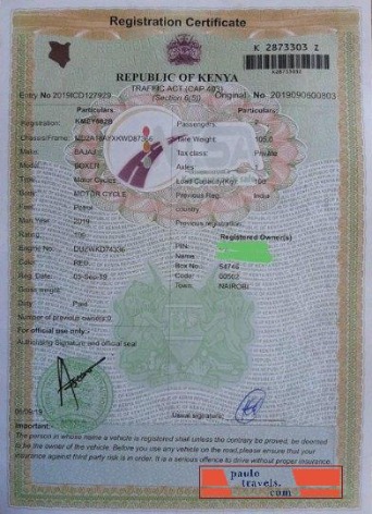 Kenya vehicle registration certificate PSD template