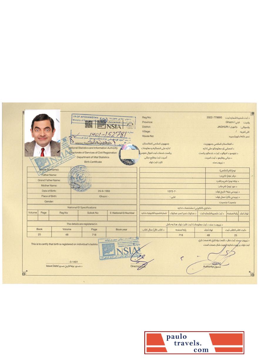 Afghanistan birth certificate
