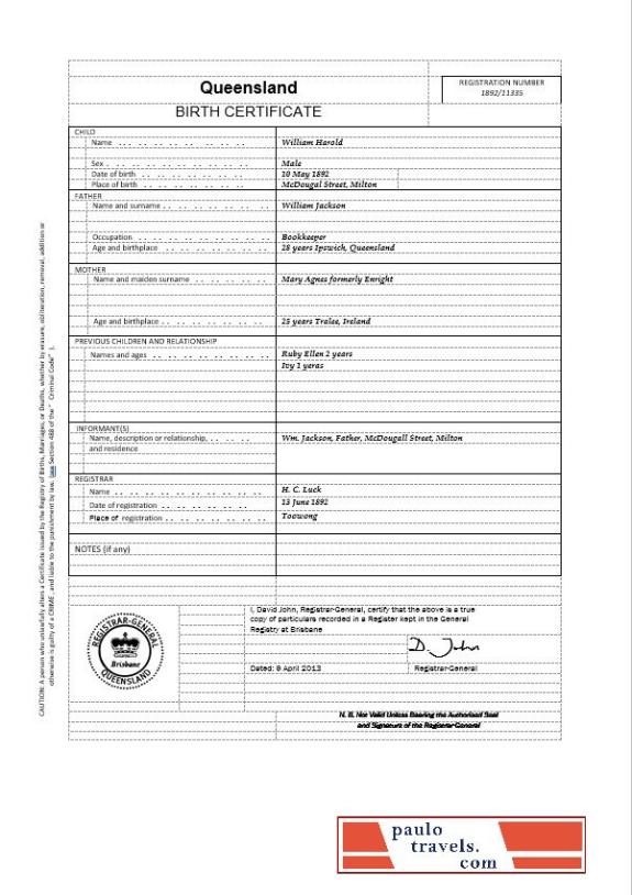Australia Queensland birth certificate template in Word