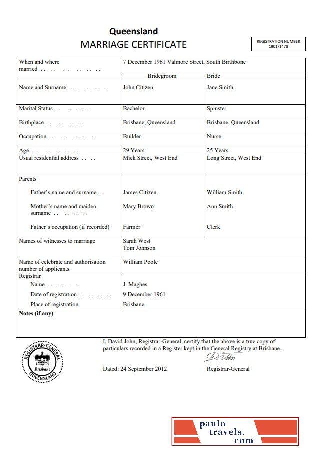 Australia Queensland marriage certificate template in Word