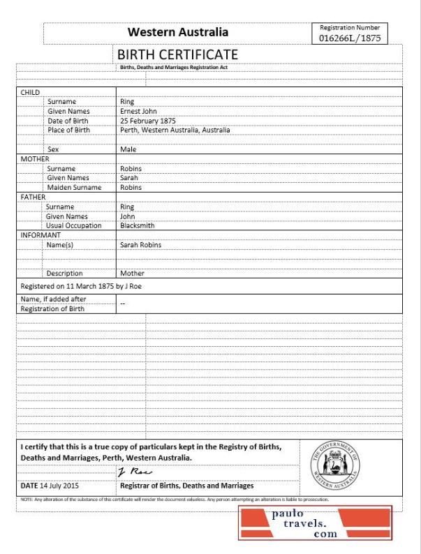 Australia Western Australia birth certificate template in Word format ...