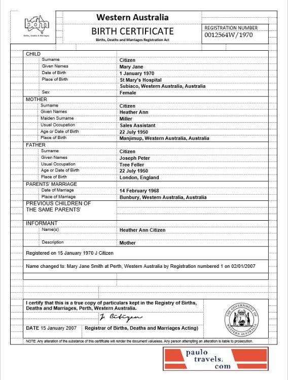 Australia Western Australia birth certificate template in Word format ...