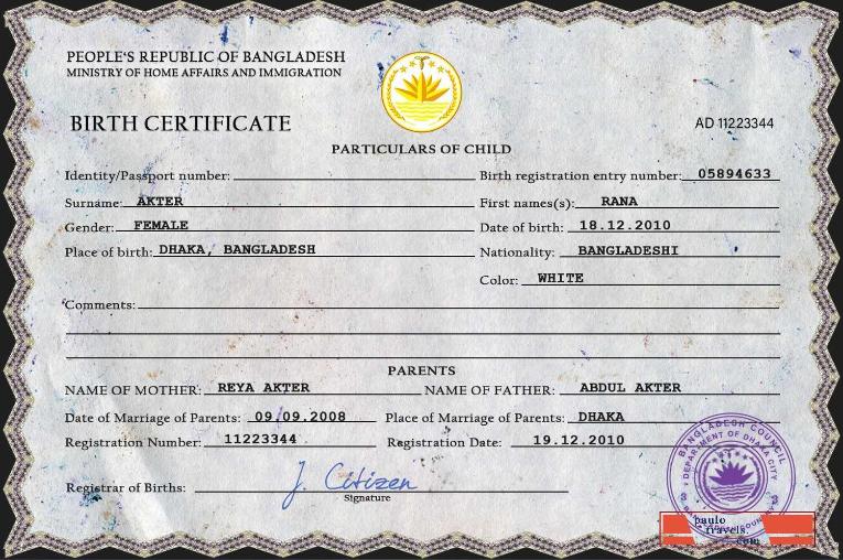 Bangladesh vital record birth certificate PSD template