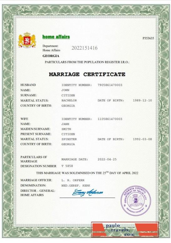 Georgia marriage certificate Word and PDF template