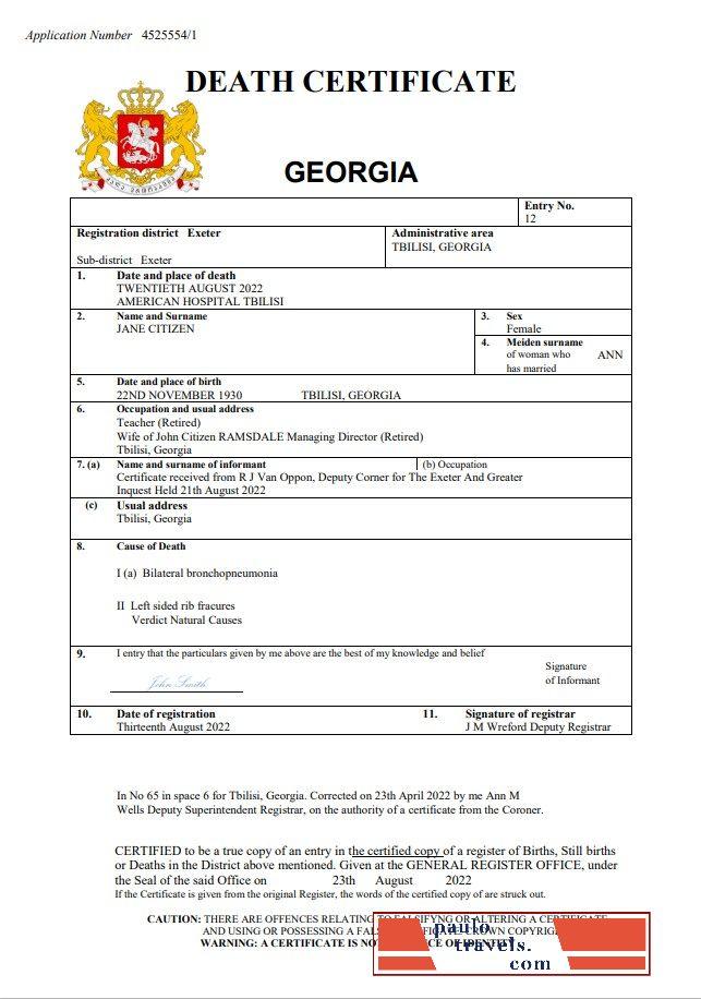 Georgia vital record death certificate Word and PDF template