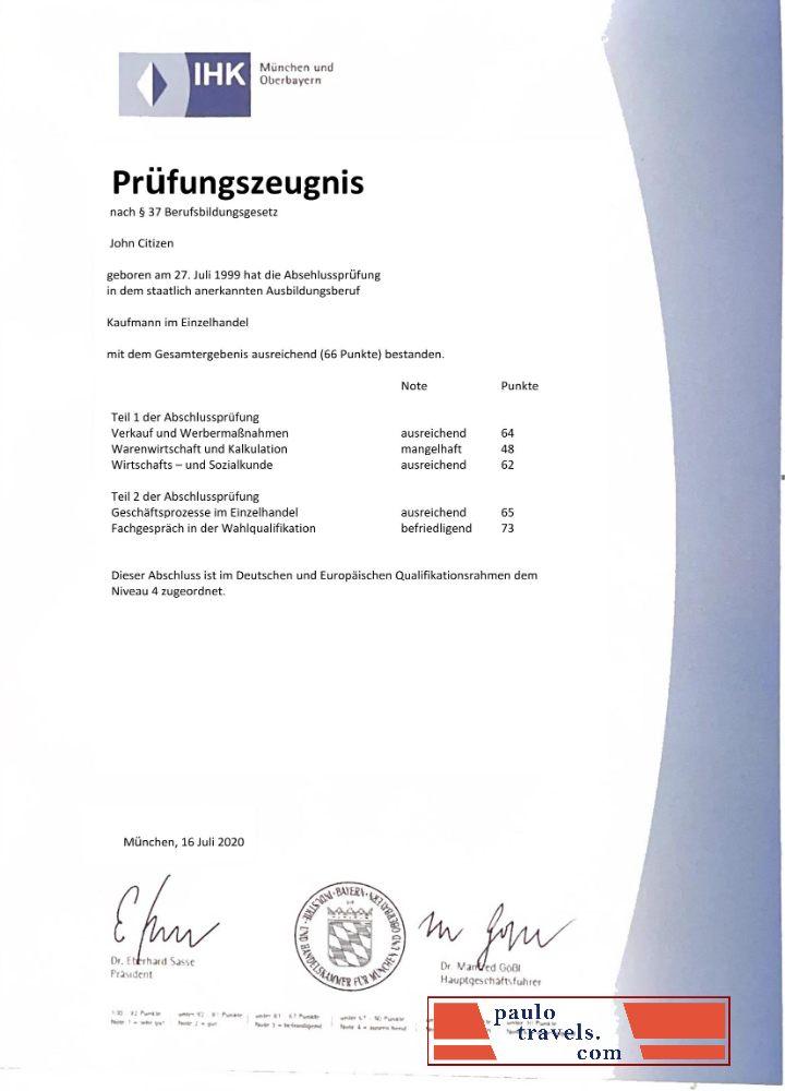 Germany IHK Munich examination certificate Word and PDF template