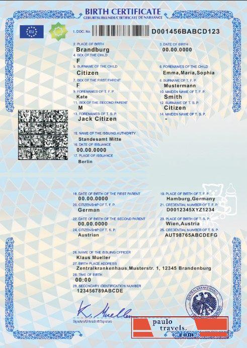 Germany birth certificate template in PSD format