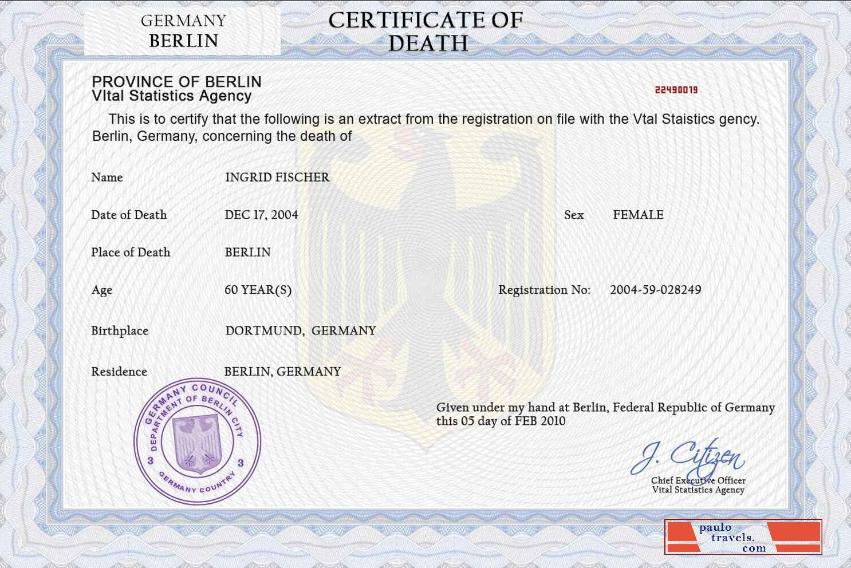 Germany death certificate PSD template, completely editable