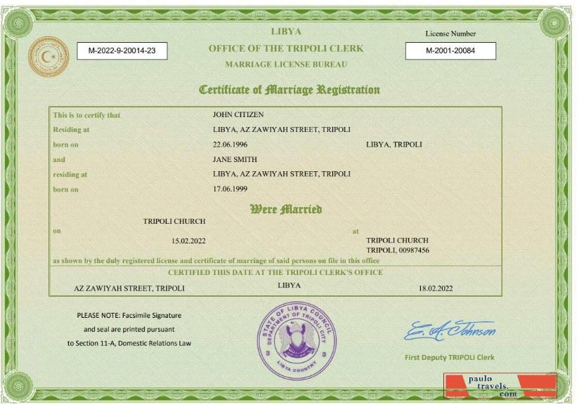 Libya marriage certificate Word and PDF template