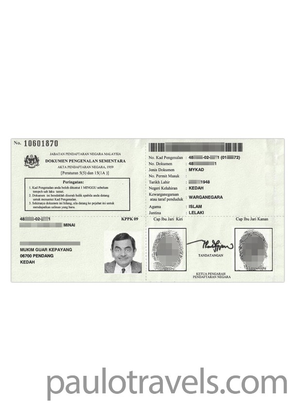Malaysia Temporary Identification Certificate PSD template