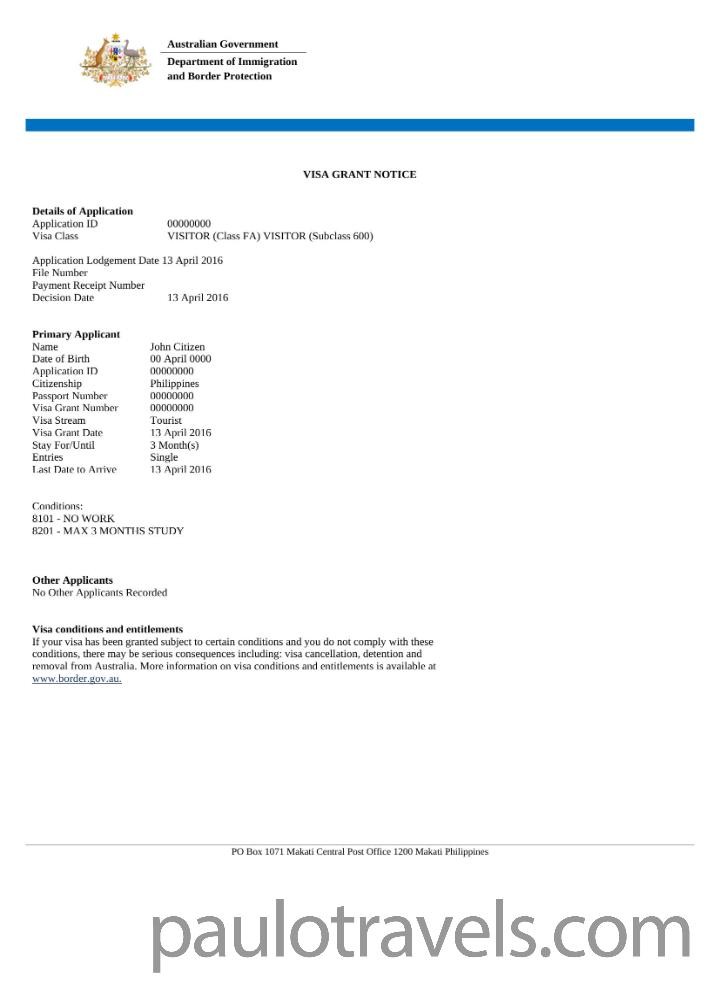 Australia e-visa in Word and PDF template