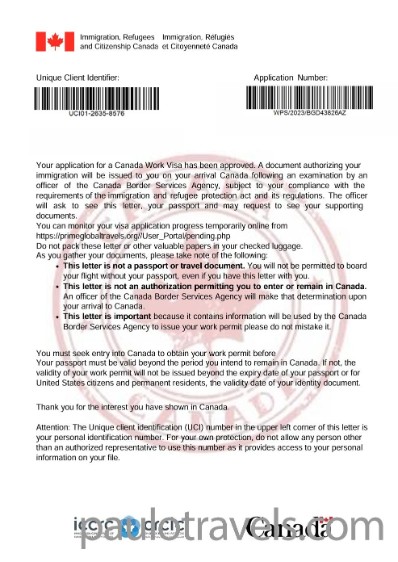Canada visa approval letter template in Word and PDF formats