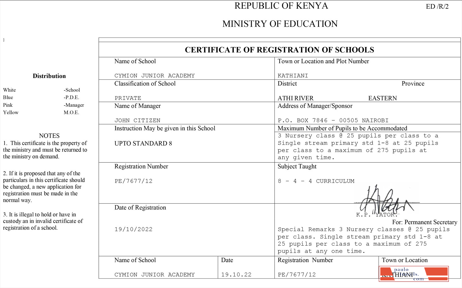 Kenya certificate of registration of schools