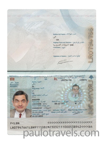 Lebanon passport 2018-present PSD template