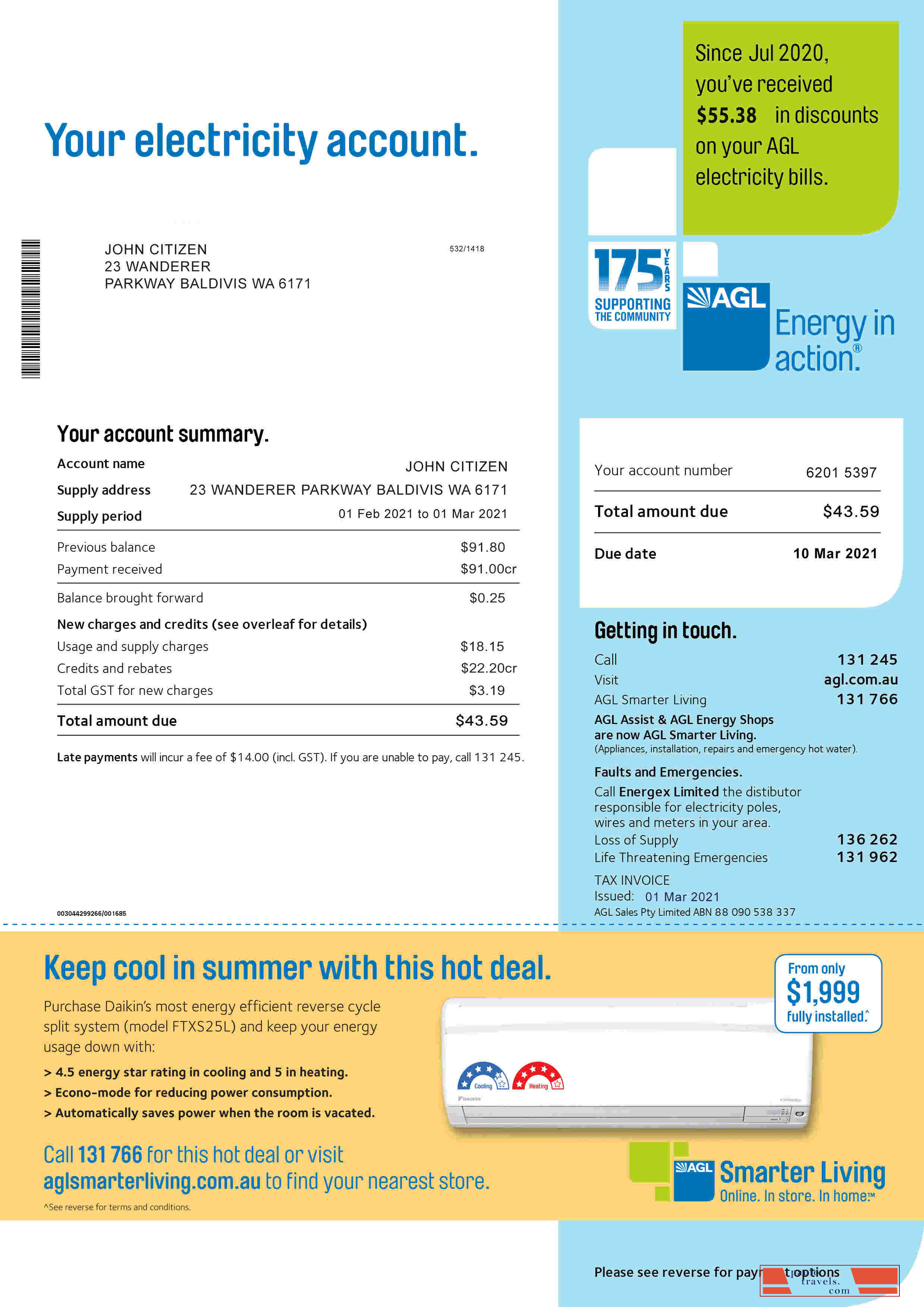 Australia AGL electricity utility bill template, fully editable in PSD ...