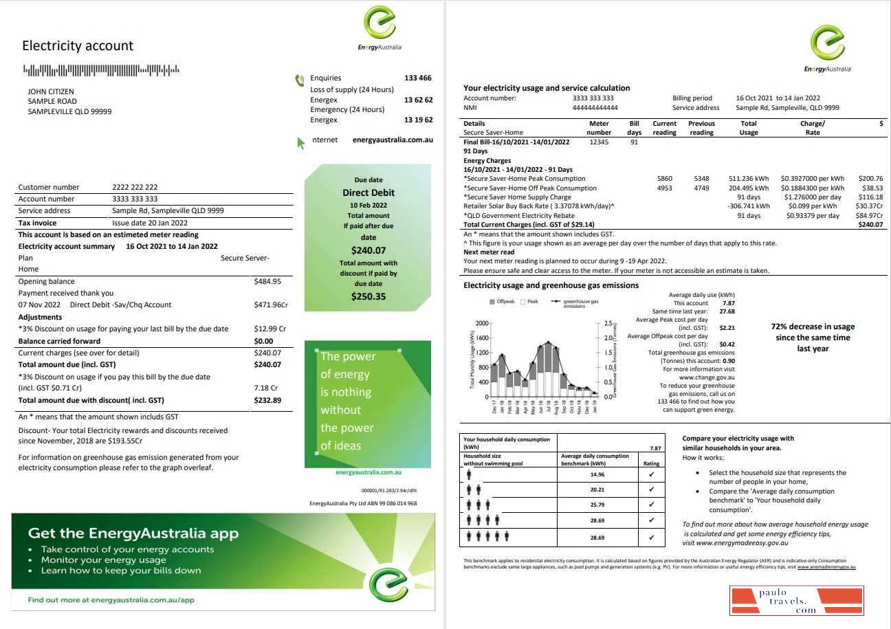 Australia Energy Australia electricity utility bill template in Word ...