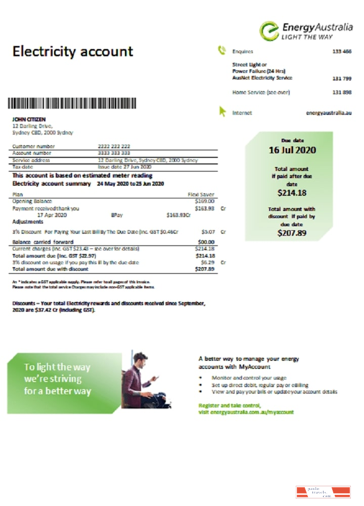 Australia Energy Australia electricity utility bill template in Word ...