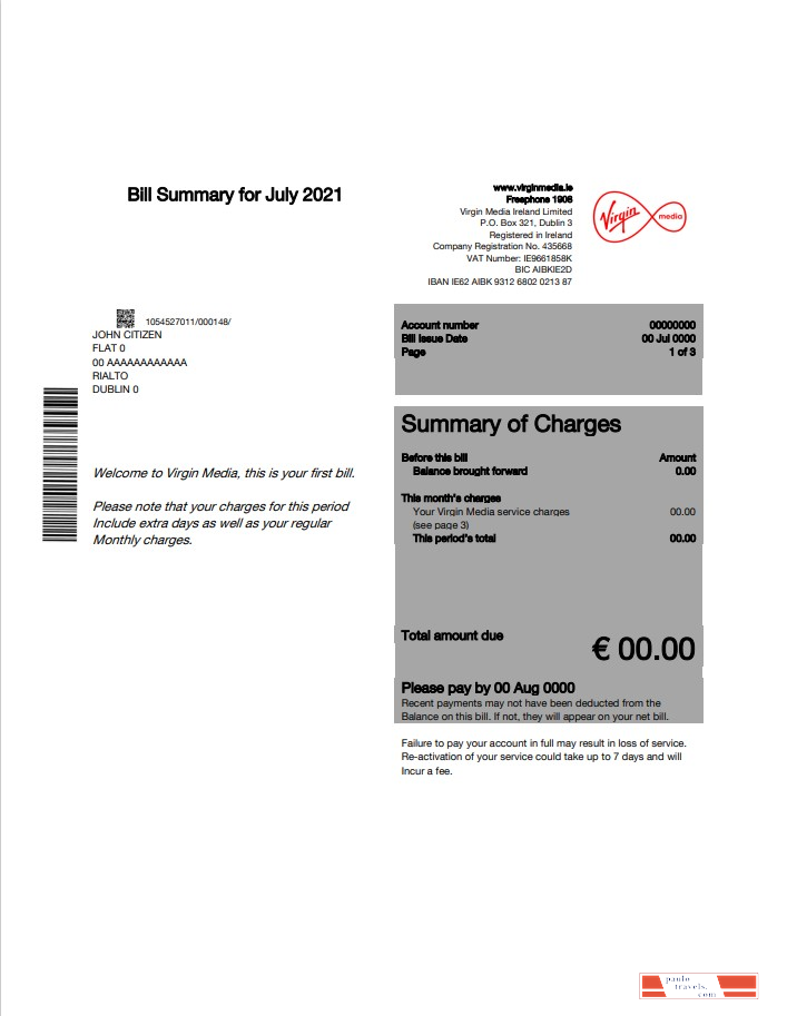 Ireland Virgin Media utility bill template editable in Word and PDF ...