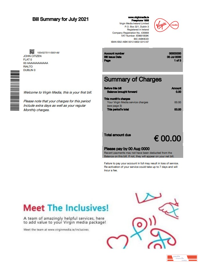 Ireland Virgin Media utility bill template in Word and PDF format ...