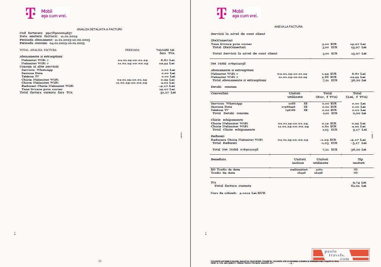 Romania T Mobile utility bill template in Word and PDF formats, 4 pages ...