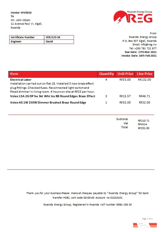 Rwanda Energy Group electricity utility bill template in Word and PDF ...