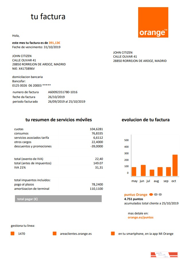 Spain Orange easy fillable utility bill template in Word and PDF format
