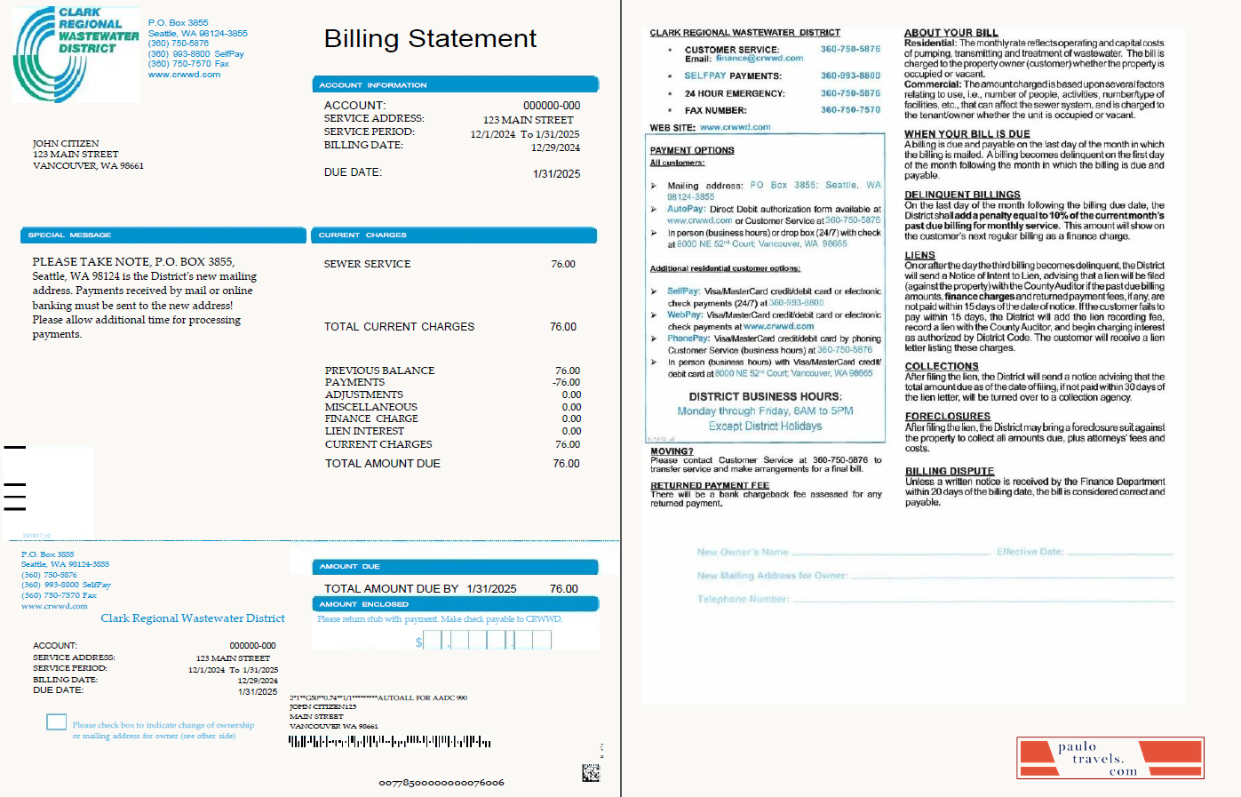 USA Clark Regional Wastewater District utility bill template in Word ...