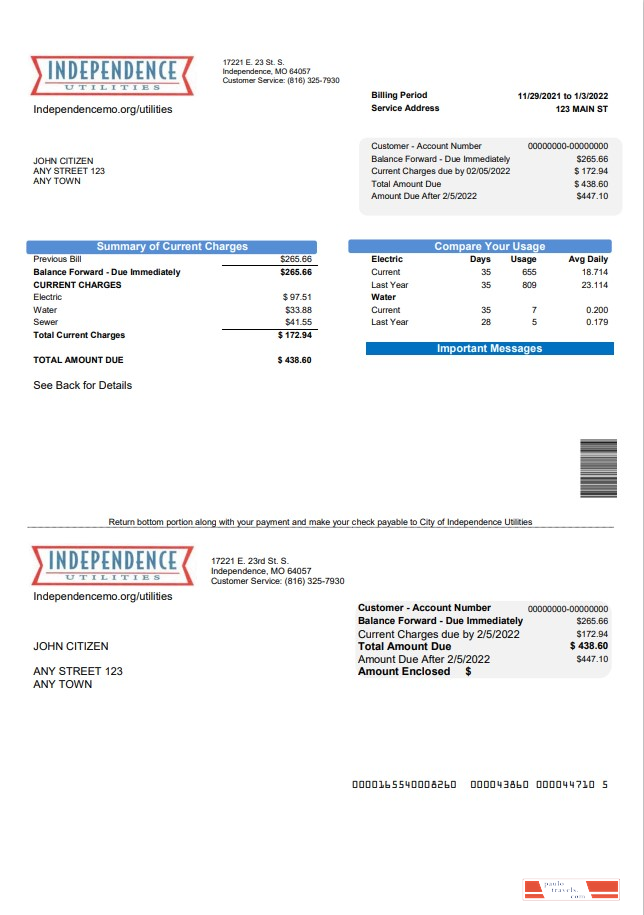 USA Missouri Independence Utilities utility bill template in Word and ...